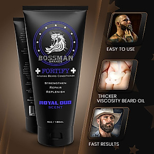 Bossman Fortify Intense Beard Conditioner - Shower Beard Wash - Beard Straightener for Men - Moisturizer and Beard Softener for Men - Beard Growth Products - Made in USA (Royal Oud Scent)