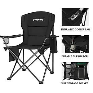 KingCamp Padded Folding Lounge Chairs with Built in Cupholder, Insulated Cooler Sleeve, and Side Storage Pocket for Indoor and Outdoors, 2 Pack, Black