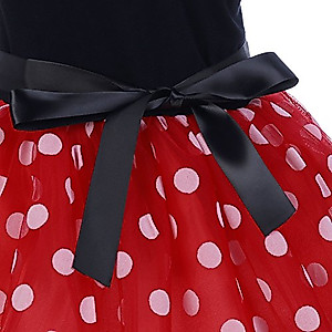 Baby Girls Polka Dots Tulle Spliced Ballet Dress with Bowknot Headband Birthday Party Princess Tutu Dress Red 2-3 Years