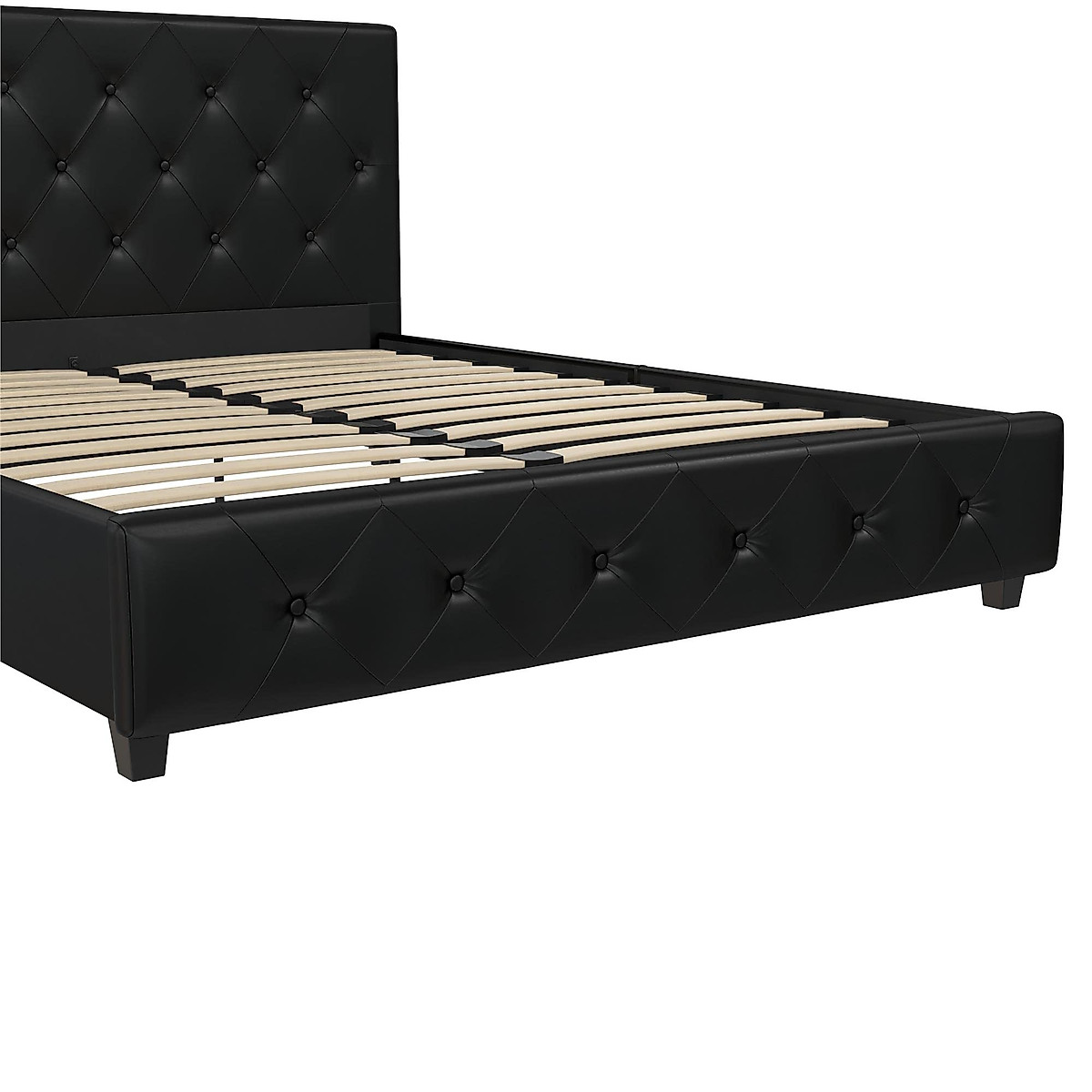 DHP Dakota Upholstered Platform Bed with Diamond Button Tufted Headboard and Footboard, No Box Spring Needed, Queen, Black Faux Leather