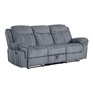 Acme Furniture Zubaida 41" x 87" Modern Velvet Reclining Sofa with USB Dock, 1 Storage Drawer, Tight Back & Seat Cushion, in 2-Tone Gray Finish