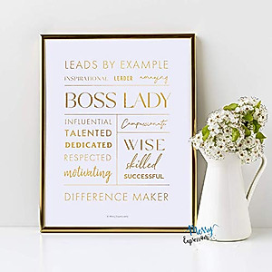 Merry Expressions Boss Lady Desk and Wall Art with Metal Frame - Boss Lady Office Décor, Boss Lady Gift with Boss Lady Quote (Gold, 7" x 9")
