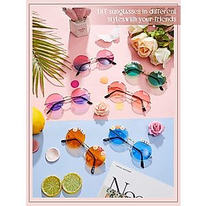 8 Pairs DIY Adult Round Sunglasses Hippie Circle Sunglasses with 200 Letter Beads 50 Daisy Beads and Glue for Women Men (Cute Color)