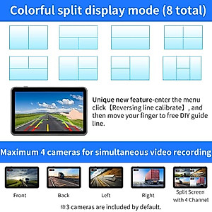 Backup Camera System with 10.1’’ IPS Monitor for Truck RV Bus Trailer,Touch Screen, with Rear Side View Camera, 3 AHD Camera, 4 Split Screen, IP68 Waterproof, Night Vision, Easy Installation,1080P