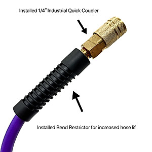 SYXQT Hybrid Air Hose(PVC) 1/4-Inch x 25FT， 300 PSI Heavy Duty, Lightweight, Kink Resistant, All-Weather Flexibility with 1/4-Inch Industrial Air Fittings and Bend Restrictors,Purple