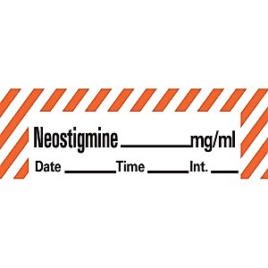 PDC Healthcare ANS-15 Anesthesia Removable Tape with Date, Time & Initial, Neostigmine Mg/Ml, 333 Imprints, White with Fluorescent Red, 1/2" Width, 500" Length