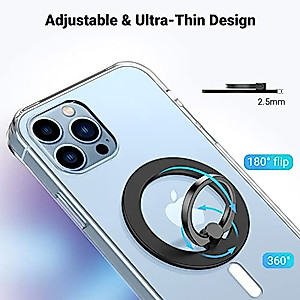 Doubin Magnetic Phone Ring Holder Compatible with Magsafe for iPhone 12 13 14 Pro/Max/Mini Adjustable Finger Ring Grip and Stand, Removable and Wireless Charging Compatible- Black