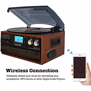 Boytone BT-22MS, Bluetooth Record Player Turntable, AM/FM Radio, Cassette, CD Player, 2 Built in Speaker, Ability to Convert Vinyl, Radio, Cassette, CD to MP3 Without a Computer, SD Slot, USB, AUX