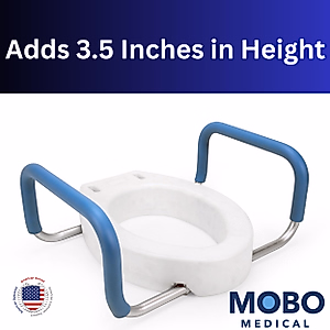 Heavy Duty Elongated Toilet Seat Riser, Easy to Install - 3.5" Lift - 300 lbs Capacity, Premium Padded Support Handles