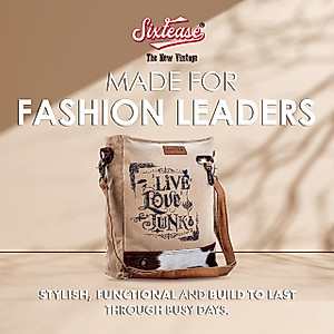 SIXTEASE Womens Shoulder Bag Vintage Style Shoulder Bags for Women - Made with Genuine Leather, Upcycled Canvas, or Hair On - Handmade, Adjustable Strap, Brass and Zinc Hardware - Live Love Junk