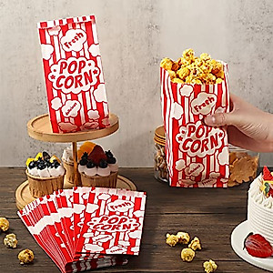 200 Pieces Popcorn Bags 1 oz Greaseproof Popcorn Paper Bags Individual Servings White and Red Striped Popcorn Sleeves Disposable Flat Bottom Popcorn Take out Bags for Movie Theater Carnival Party