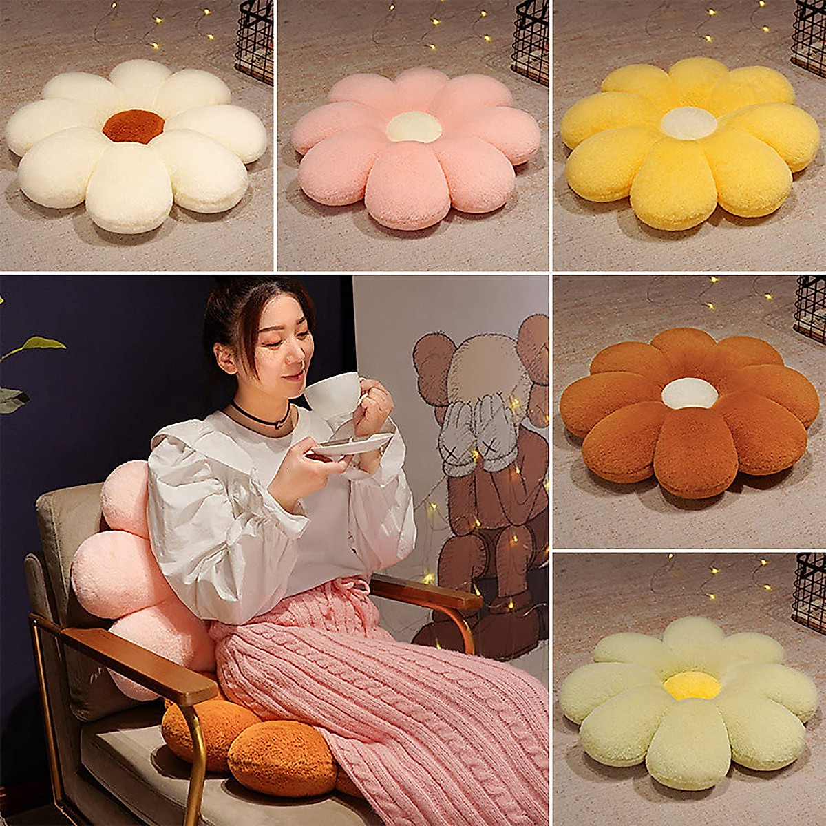 Imitation Rabbit Fur Petal Cushion Office Chair Cushion Bedroom Bay Window Cushion Sofa Cushion.Vikcewn. (15 inches (About 38CM), Pink)