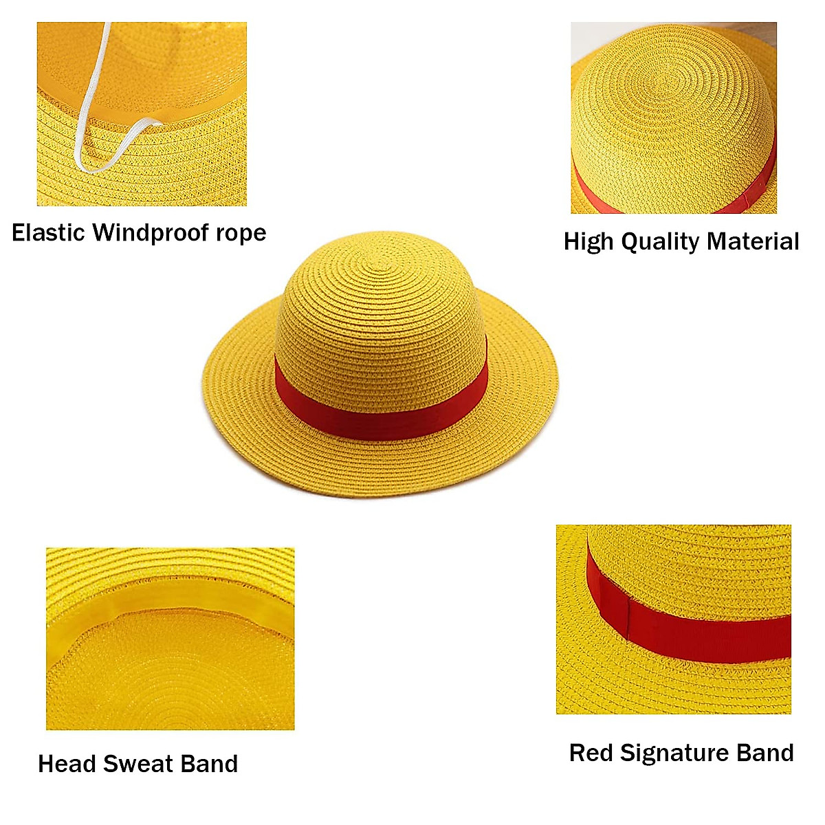 Yofuhope Straw Hat Luffy Hat Cospaly Hats Halloween Performance Costume Party Straw hat for Men Women Kids Yellow Strawhats Summer Hat (01Yellow)
