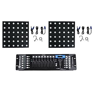 (2) Rockville Stage Matrix 36 RGB 6x6 Tri-Colored Matrix Blinder Light DJ/Stage/Band Bundle with ROCKFORCE 192-Channel Light/Fog DMX Lighting Controller