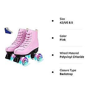 Women's Roller Skates, Leather Roller Skates High-top Roller Skates Four-Wheel Shiny Roller Skates for Kids and Adults