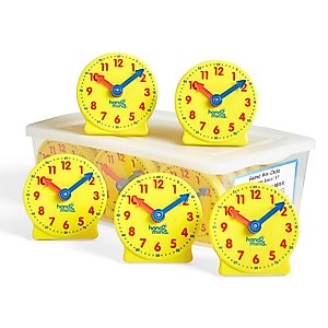 hand2mind Mini Geared Clock, Telling Time Teaching Clock, Learn to Tell Time Clock, Analog Learning Clock, Clock for Kids Learning to Tell Time, Teaching Time Classroom Clock (Set of 24)