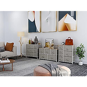 HOMOKUS 7 Drawer Dressers for Bedroom Fabric Dresser Closet Organizer and Storage Fabric Dresser, for Bedroom Living Room Nursery Large Capacity Steel Frame Wooden Top Easy Pull Fabric Bins Light grey