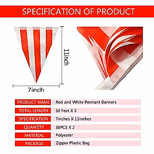 100 Feet Red & White Striped Pennant Banner Flags String 60 PCS Indoor/Outdoor Triangle Bunting Flags,Party Decorations Supplies for Carnival Circus,Kids Birthday,Festival Celebration