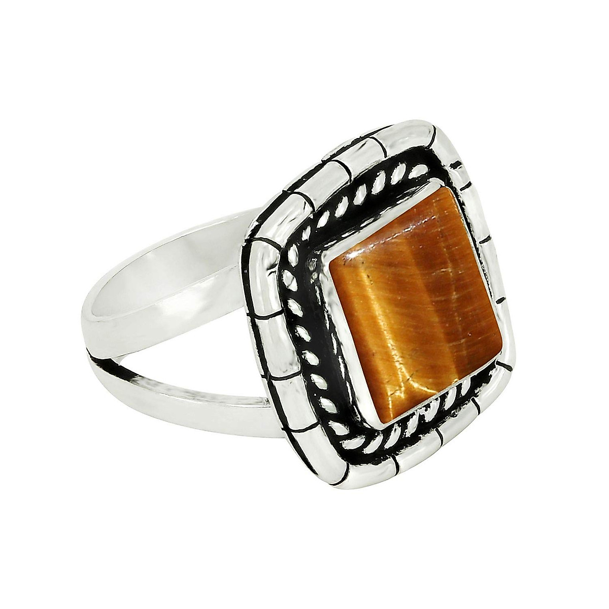 Tiger Eye Ring Sterling Silver Plated for Women Size 10, Handmade Brown Black Stone June Birthstone Bohemian Victorian Jewelry Gifts For Her