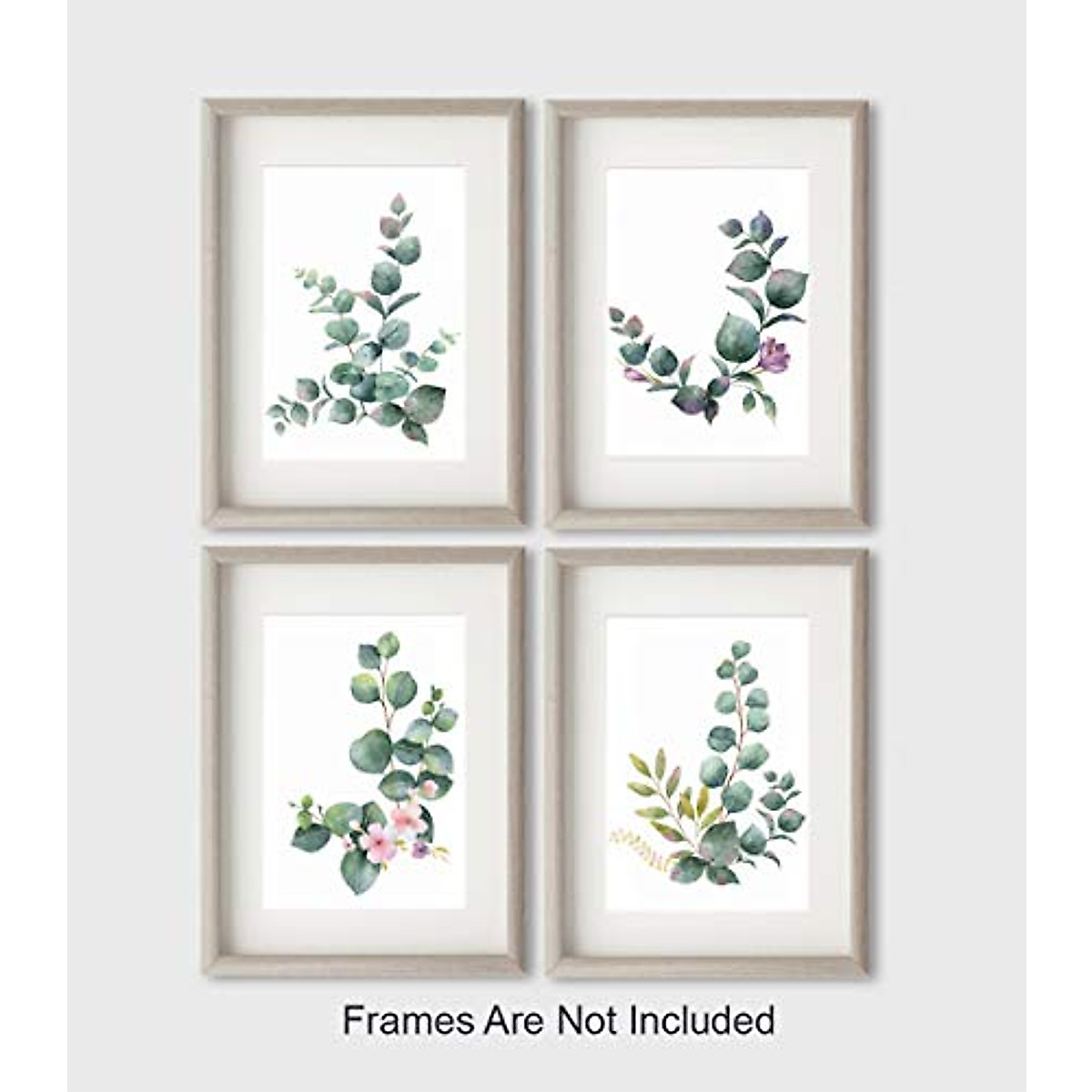 KAIRNE Eucalyptus Leaf Canvas wall Art Painting Set of 4 Unframed(8x10 Inch) Tropical Plant Decor Leaves pink flower art print Botanical Wall decor for living room home wall decoration