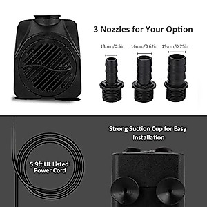 GROWNEER 550GPH Submersible Pump 30W Ultra Quiet Fountain Water Pump, 2000L/H, with 7.2ft High Lift, 3 Nozzles for Aquarium, Fish Tank, Pond, Hydroponics, Statuary Black