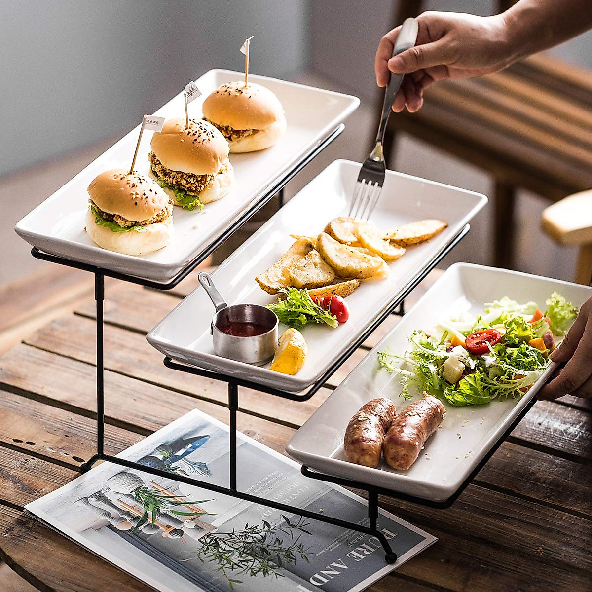 YHOSSEUN 3 Tier Serving Stand Tiered Serving Stand + Tierd Serving Bowl Set Porcelain Chip and Dip Serving Set