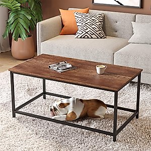 SAYGOER Coffee Table Simple Modern Rectangular Center Table Open Space Minimalist for Living Room Home Office Industrial Cocktail Tables, Dark Walnut
