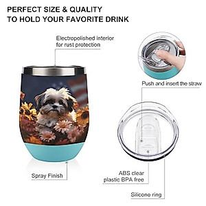 WYUSPGK 304 Stainless Steel Insulated Cup, Shih Tzu Dog And Flowers Print Smooth Rim, Durable & Reusable - Perfect for Office, Home, And Travel