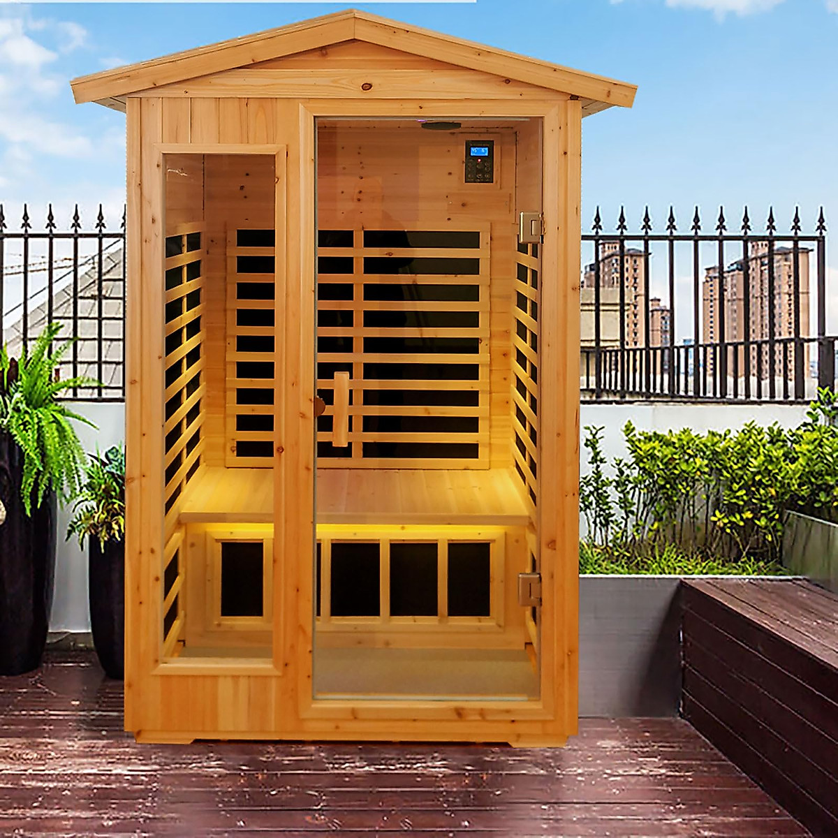 Xmatch Saunas 902V Far Infrared Sauna, Outdoor Wooden Dry Sauna Low EMF (Hemlock Wood, 2-Person Size)