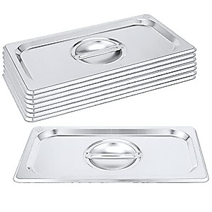 PINGEUI 8 Pack 1/3 Size Stainless Steel Steam Table Lid, Solid Hotel Pan Cover with Handle for Steam Food Pan, Non-Stick Surface