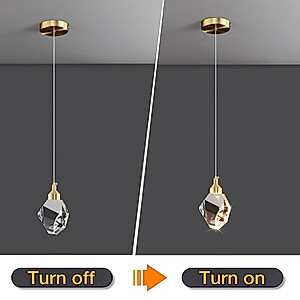 MOKLMD Gold Color Crystal Personality Shape Pendant Lamp.Chandelier Crystal Shade with Metal Head and Light Transmission.70.9in Adjustable Rope Hanging Lamp.for Bedroom, Dining Room Droplight