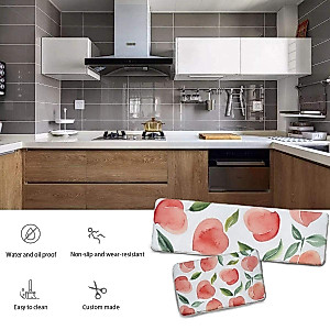 Dapuge, 2 Pcs Kitchen Rug Set, Peaches NonSlip Kitchen Mats and Rugs Soft Flannel NonSlip Area Runner Rugs Washable Durable Doormat Carpet, White, OneSize