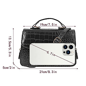Goodbag Women Crocodile PU Leather Clutch Purse Detachable Shoulder Strap Tote Handbag, Black