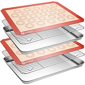 MCIRCO 6 Piece Stainless Steel Baking Sheet with Rack with Silicone Baking Mat Set (2 Pans + 2 Racks + 2 Mats), 17.3 x 13 x 1 Inch Cookie Sheet with Cooling Rack, Non Toxic, Heavy Duty & Easy Clean