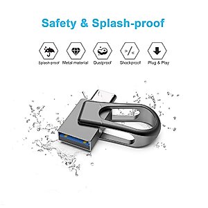 128GB USB C Flash Drive, 2-in-1 USB 3.0 Thumb Drive, Dual USB Memory Stick Pen Drive for Type-C Android Smartphones Tablets and New MacBook, Black