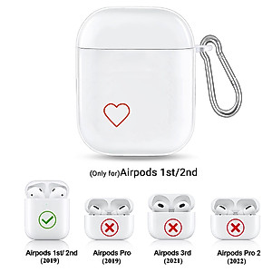 Case for Airpods 2nd Generation Case,Aesthetic Heart Cute Airpods Case,Airpod Case 1st Generation,Clear Kawaii Airpod Case Cute Cover with Keychain for Women Girls Mens (Red Heart 1st/2nd Case)