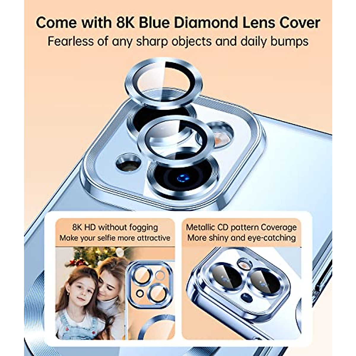 JUESHITUO Magnetic Metallic Glossy Clear for iPhone 14 Plus Case with Full Camera Cover Protection [No.1 Strong N52 Magnets] [Military Grade Drop Protection] for Women Girls Phone Case (6.7")-Blue