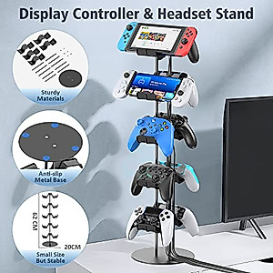 Kytok Controller Stand 5 Tiers with Cable Organizer for Desk, Universal Controller Display Stand Compatible with Xbox PS5 PS4 Nintendo Switch, Headset Holder & Desk Mounts for 10 Packs Controller