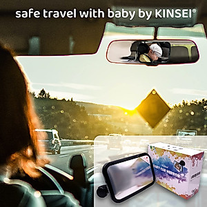 KINSEI Baby Car Mirror Safety Car Seat Mirror for Rear Facing Infant with Wide Crystal Clear View Shatterproof Fully Assembled Newborn Safety with Secure Headrest Clamp Holder