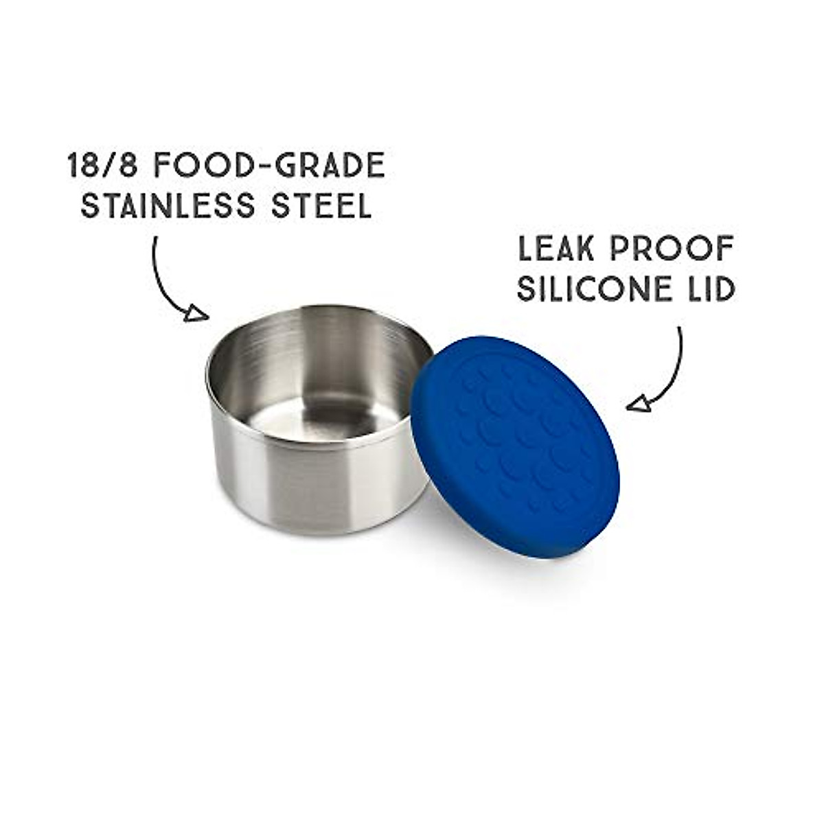LunchBots 2.5 oz Leak Proof Snack and Side Dish Containers - Spill Proof in Bags and Bento Boxes - Food-Grade Stainless Steel With Silicone Lids - Set of 2 (Blue)