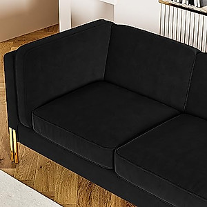 LostCat 94" Velvet Sofa, 94" Sofa Chesterfield Velvet Upholstered Mid-Century Modern Loveseat Couches Large Comfort Sofa, Three-seat Living Room Couch for Living Room Apartment, Black