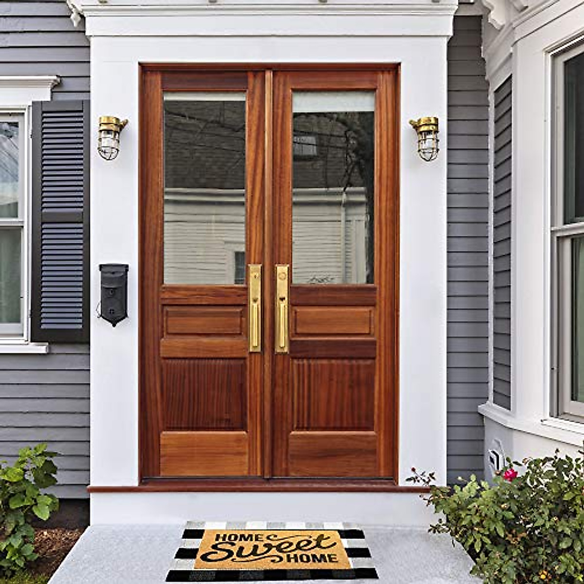 Buffalo Check Outdoor Rug Mat, 2x3/23.6" x 35.4", Black and White Rug Includes 4PCS Rug Grippers. Kitchen Rug, Checkered Porch Rugs Door Mat