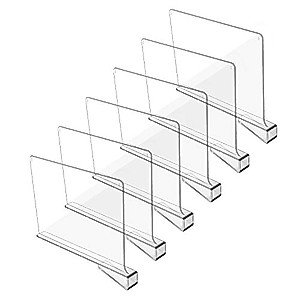Hmdivor Clear Acrylic Shelf Dividers, Closets Shelf and Closet Separator for Organization in Bedroom, Kitchen and Office Shelves (6 Pack)