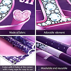 Happy Birthday Party Decorations, Large Fabric Pink Purple Happy 10th Anniversary Birthday Sign Banner Photo Booth Backdrop Background with Rope for Girls Birthday Party Favor, 72.8 x 43.3 Inch