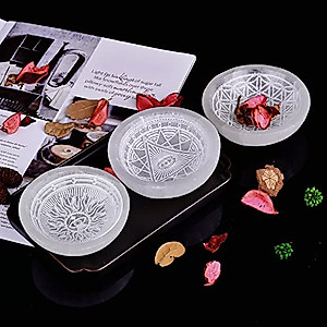 CNYANFEI 4” Flower of Life Etched Selenite Bowl for Charging Selenite Tray Natural Crystal Holder Bowl White Satin Spar Crystal Decorative Stone Bowl for Jewelry Storage Gemstone Altar Decor