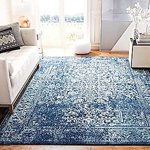 SAFAVIEH Evoke Collection Area Rug - 6'7" x 9', Navy & Ivory, Oriental Distressed Design, Non-Shedding & Easy Care, Ideal for High Traffic Areas in Living Room, Bedroom (EVK256A)