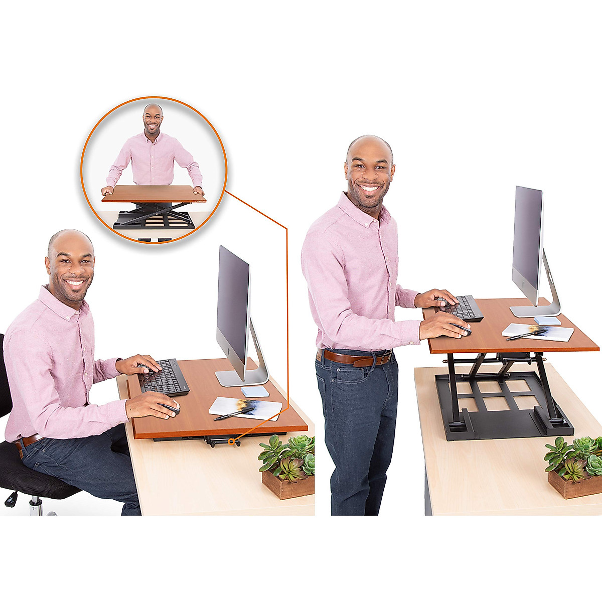 Stand Steady X-Elite Pro, Ergonomic Adjustable Height Standing Desk Converter for Home or Office, Easy Lift Sit to Stand Laptop Desk Riser for Laptop and Computer Monitor (Cherry, 28in x 20in)