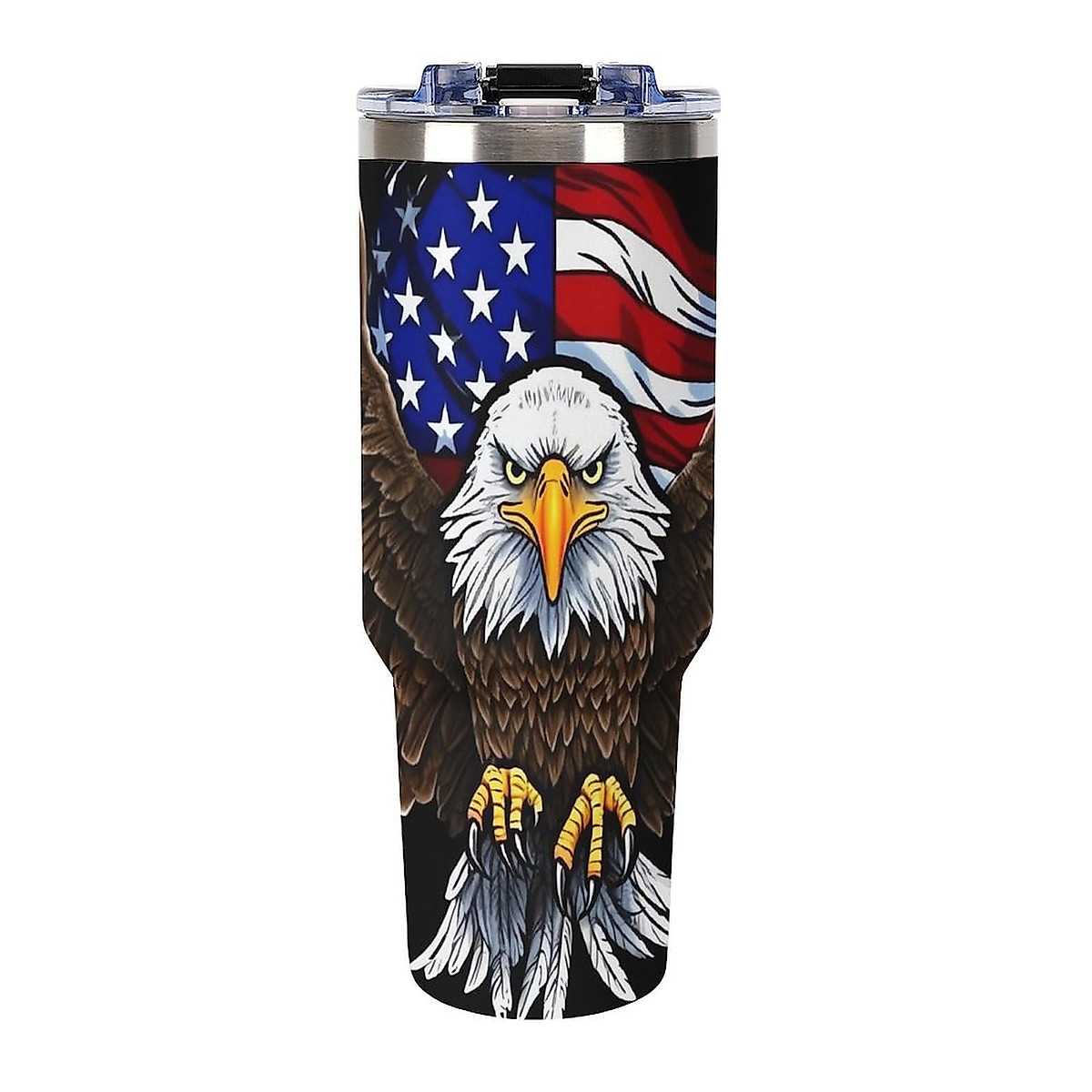 USA Flag Patriotic Eagle Insulated Stainless Steel Travel Mug, 40 Oz Tumbler with Handle And Straw Double-Wall Vacuum Coffee Cup, Leak-Proof Lid, Keeps Drinks Hot/Cold for Hours