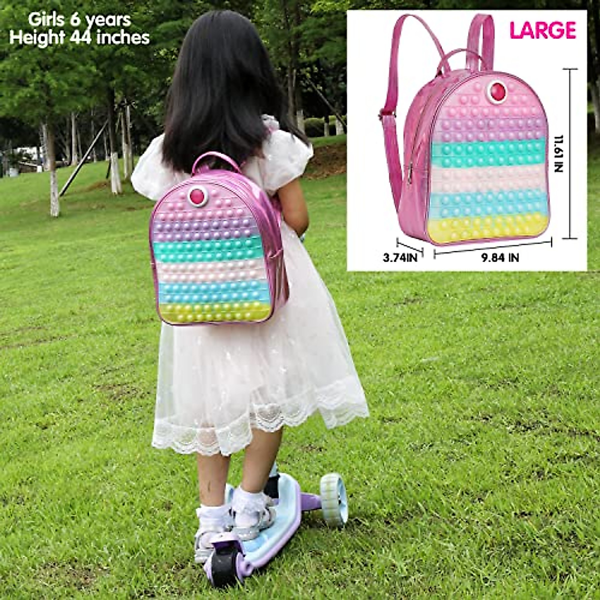 VERPALACE Fluorescent Fidget Toy Pop Backpack for Girls Birthday Gift Fidget Backpack for Kids with LED Lights Stress Relief ,Suitable for Button Cell Ithium Cell CR1220 3V (Batteries not Included)