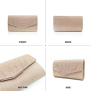OOTD LAND Womens Evening Bag Glitter Sequins Clutch Purse for Wedding Party Prom Purse with Rhinestone (Champagne-2)